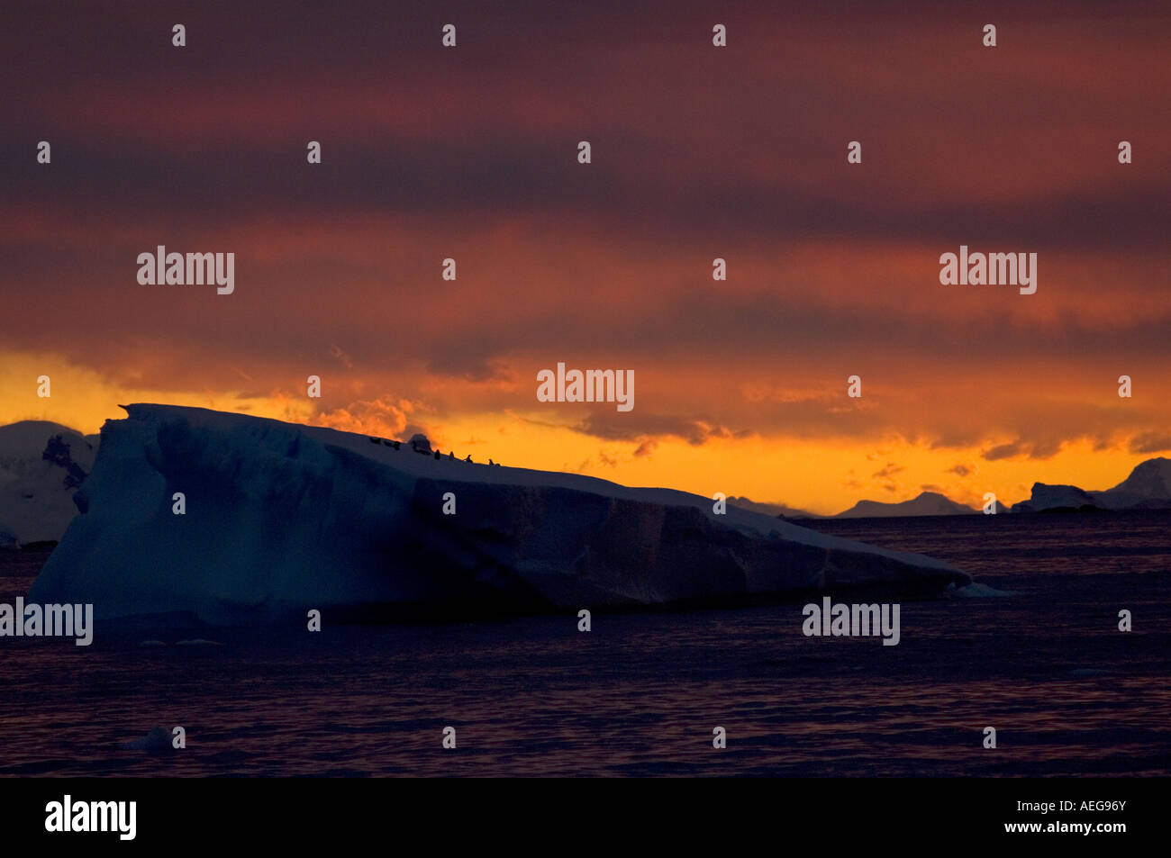 iceberg silhouette at sunset off the western Antarctic peninsula ...