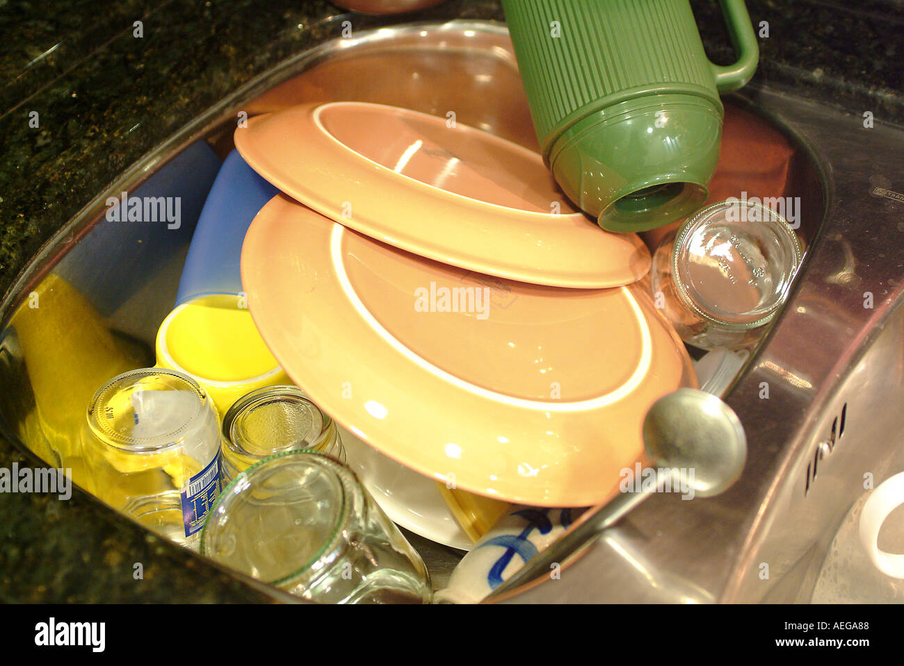 Sweet Home home house kitchen sink glasses dishes flasks stacked stack ...