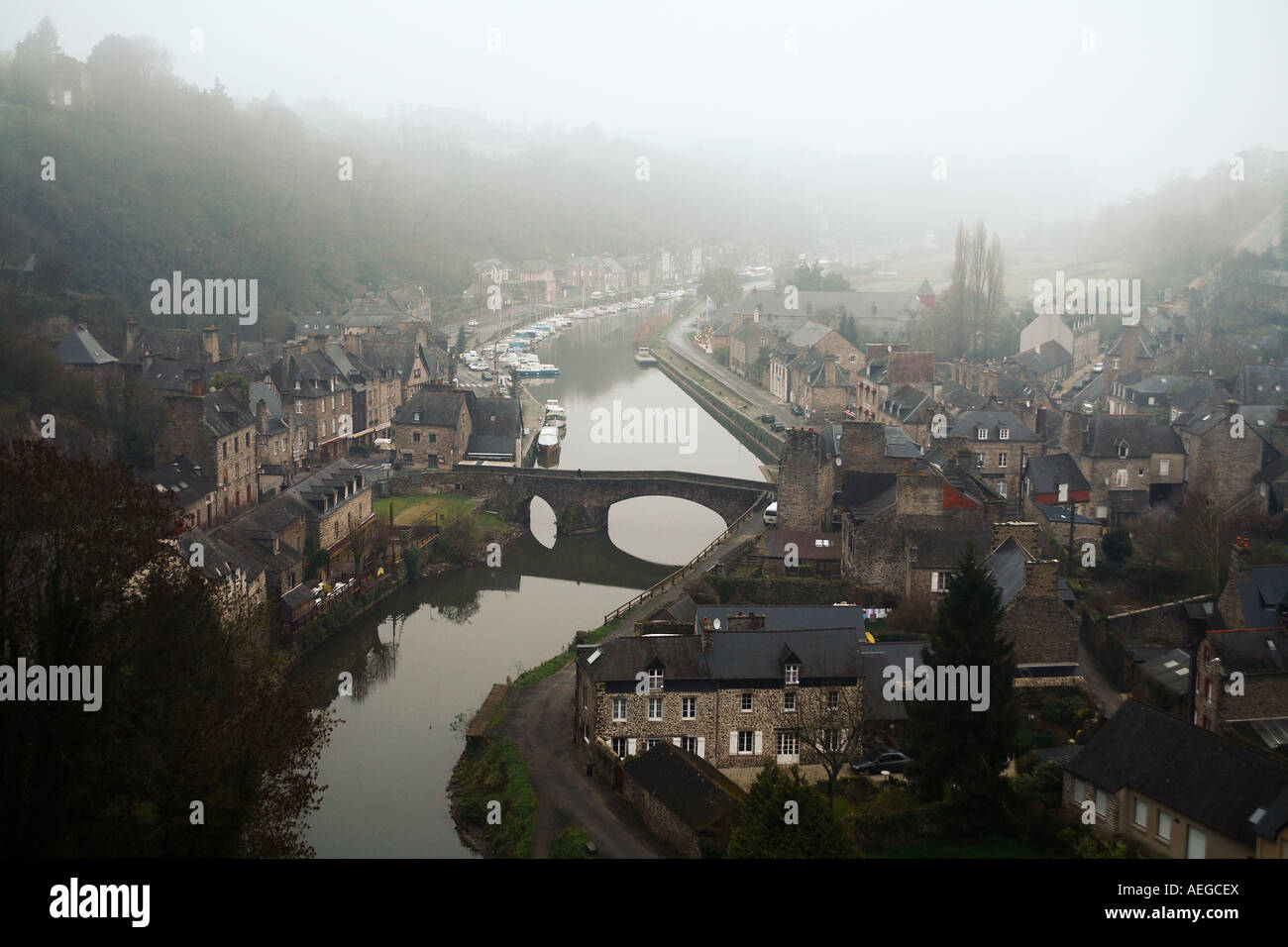 Foggy Classic View From Post Bridge Port of Dinan on the Rance river ...