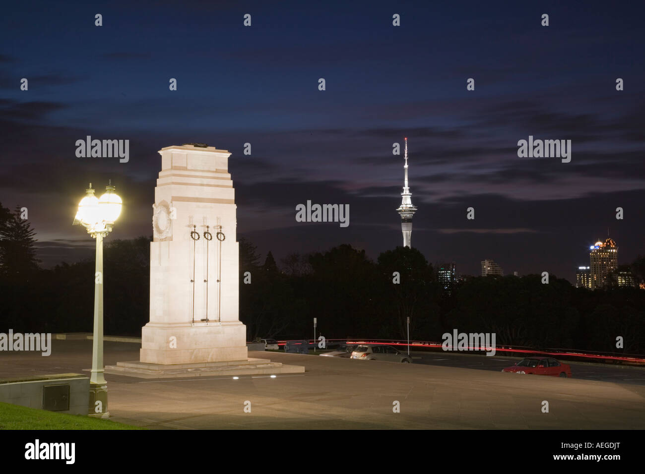 World War memorial cenotaph in "Court of Honour" floodlit at night in ...