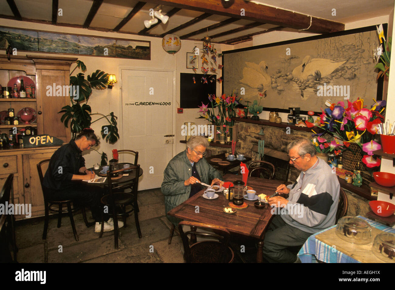 Great Britain Abbotsbury Dorset People sitting in teashop Stock Photo ...