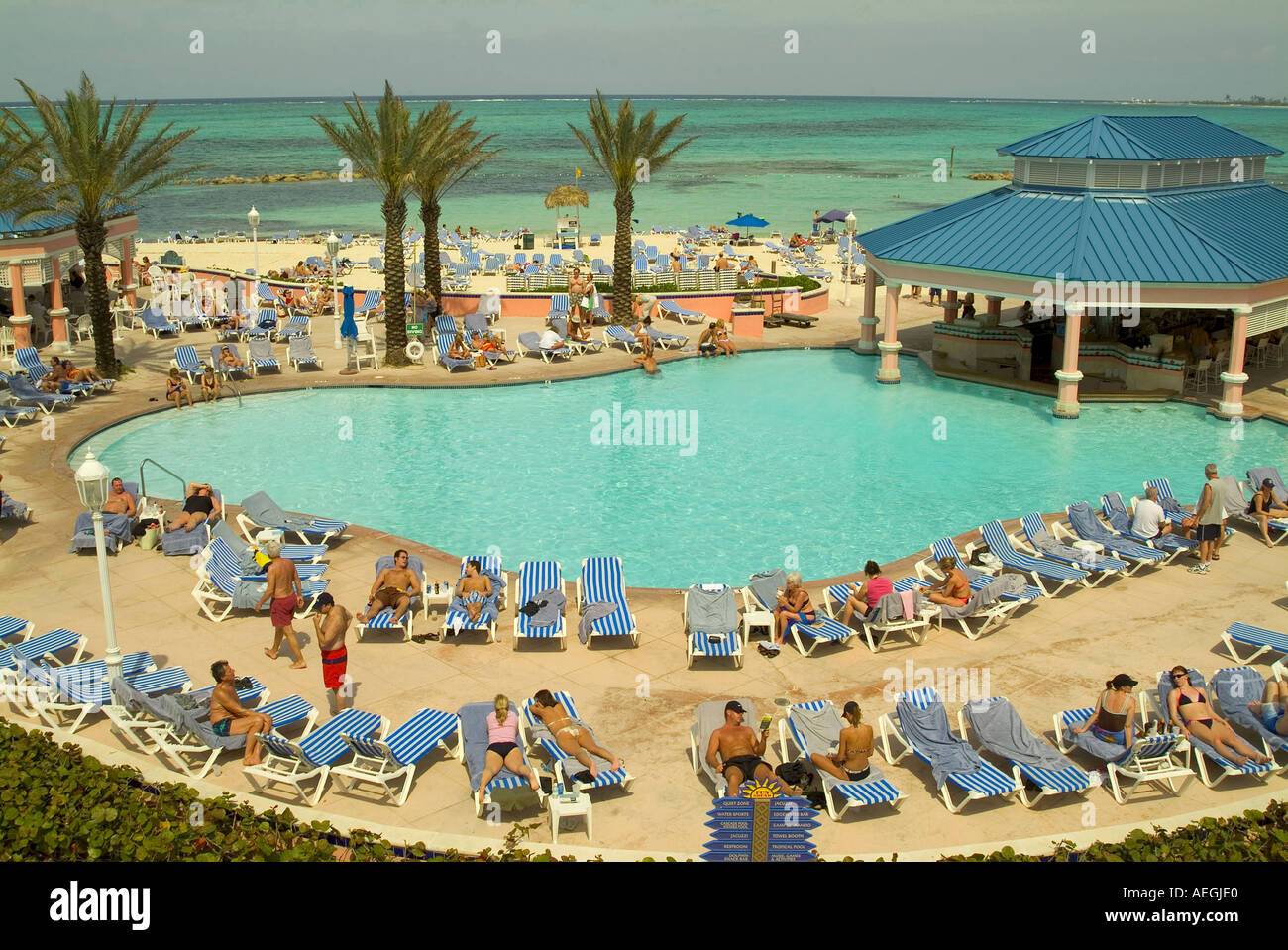 Bahamas Nassau Bahamas overview of swimming pool and tourists Stock ...