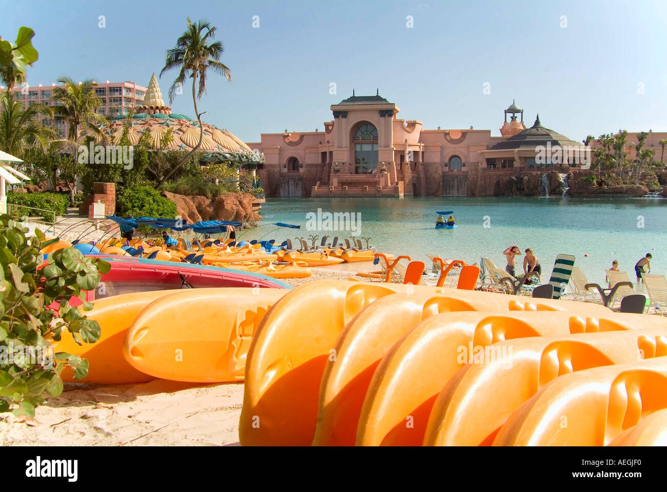 Bahamas Paradise Island plastic row boats at Atlantis resort Stock ...