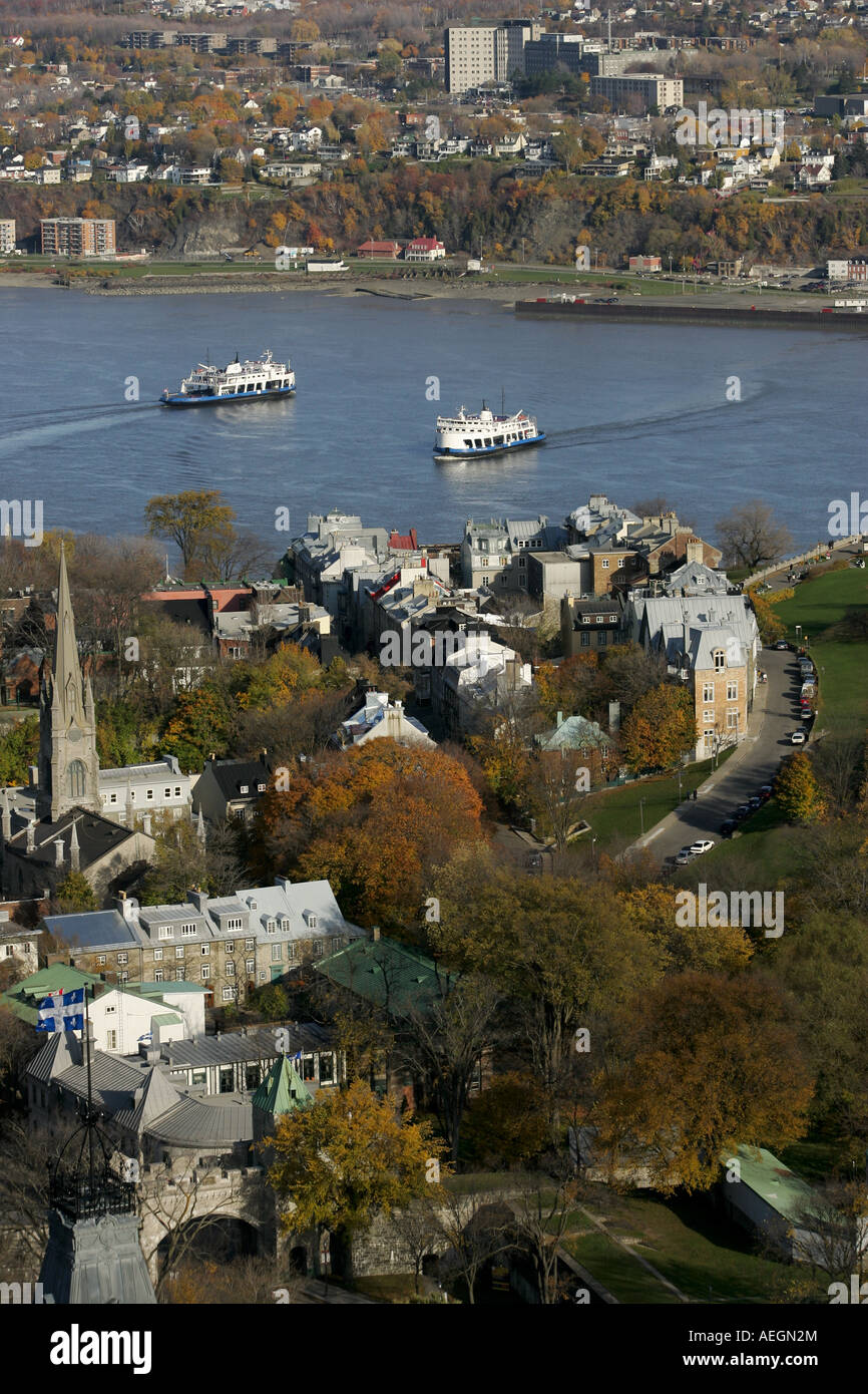 Aerial view of the Ferries joining Quebec City and Levis in Canada ...