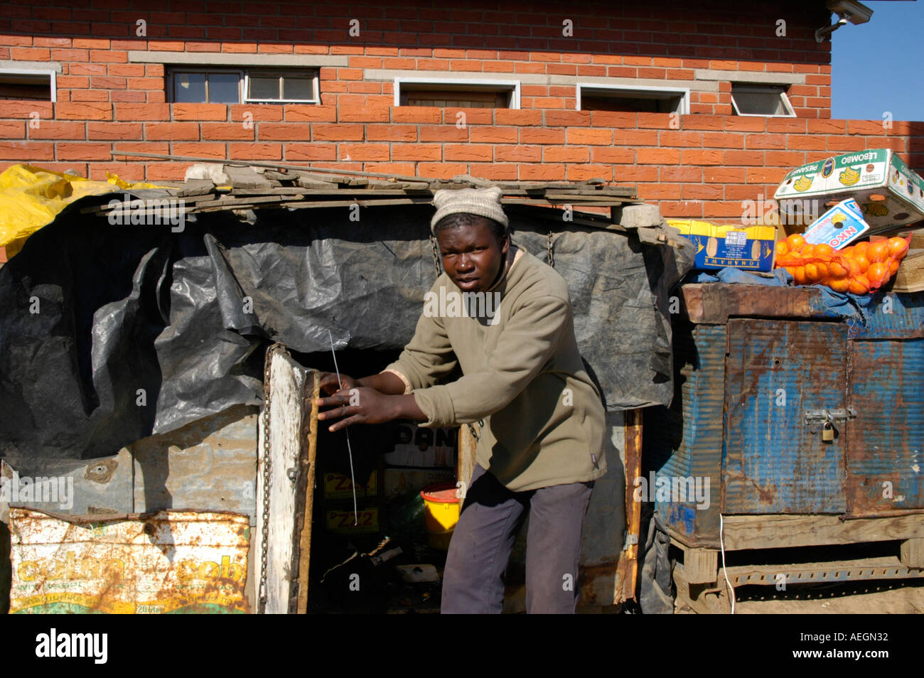 Outside a Chinese clothing factory for making blue jeans in Lesotho ...
