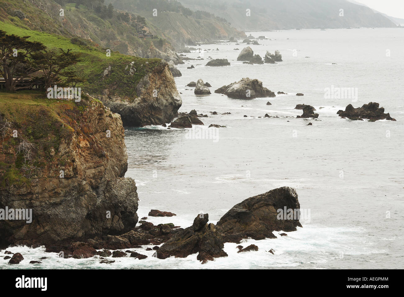 Cliff Overhang in Fog Big Sur Coastline California United States of ...