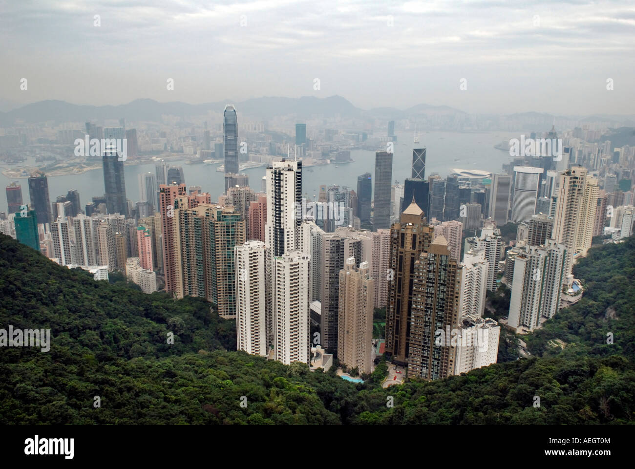 Hong Kong the harbour and Kowloon from 400 meter meters high. The view ...