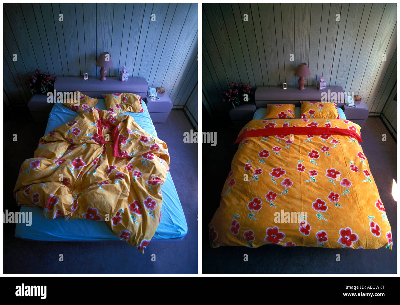 Before and after Bed Stock Photo - Alamy