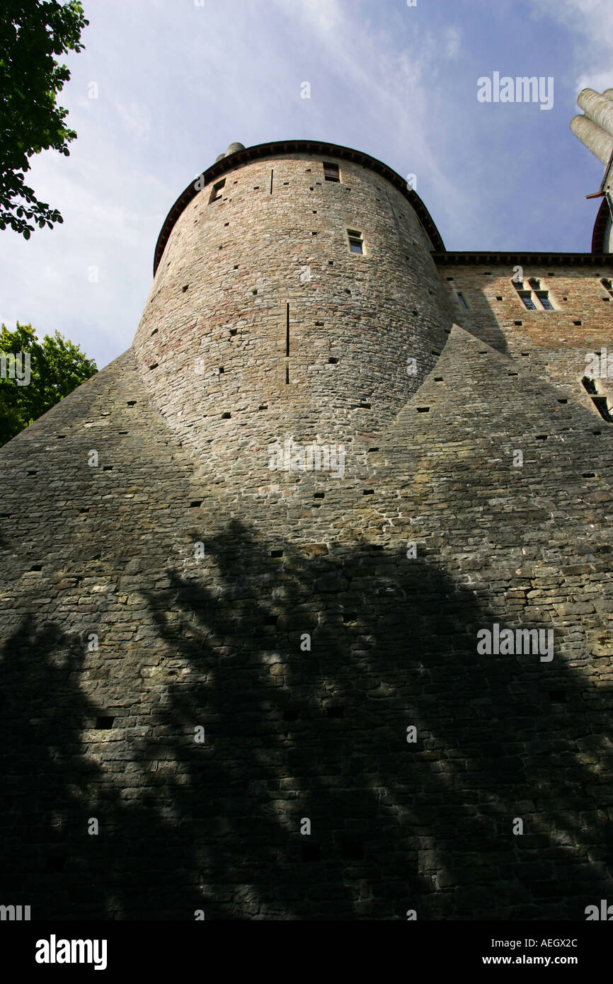 Closeup of the ancient stone architecture of Castle Coch Taff valley ...