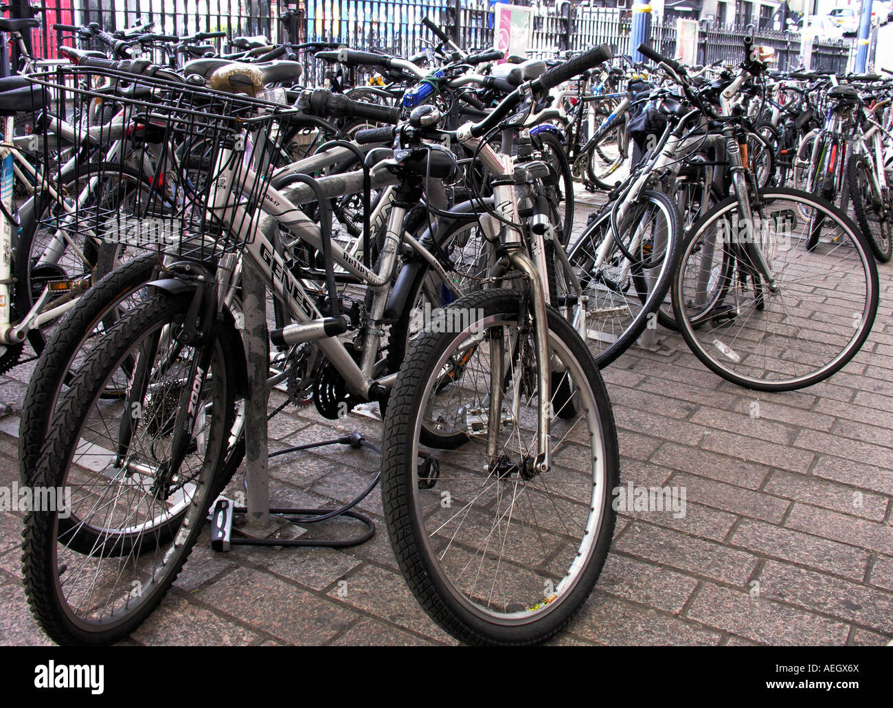 bicycles chained up outside Brighton Railway Station (passengers ...