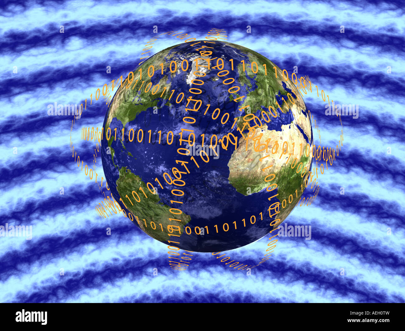 3d concept illustration of planet Earth and binary code Stock Photo - Alamy