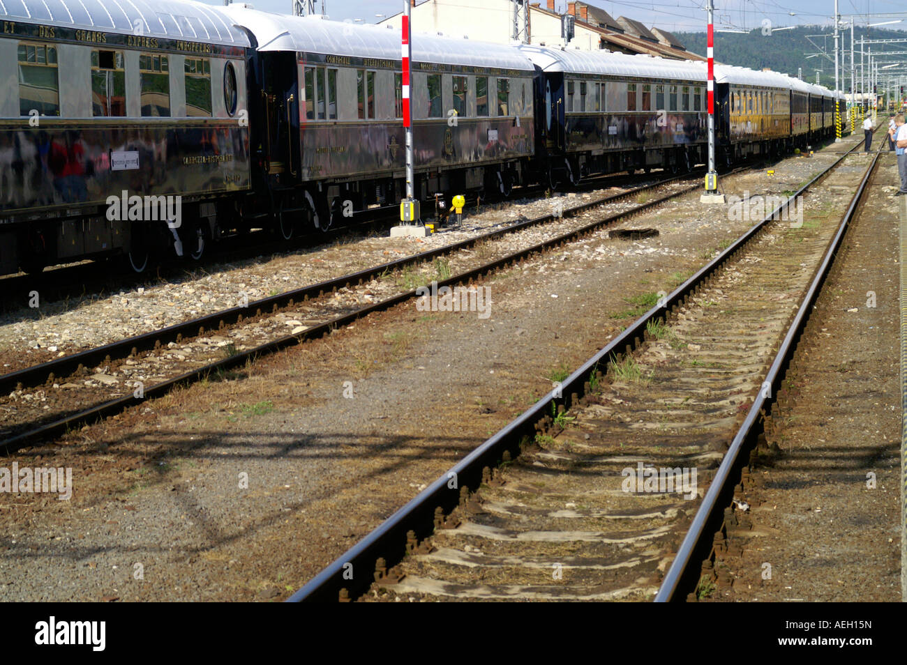 Orient express luxury train and railway line in Banska Bystrica station ...