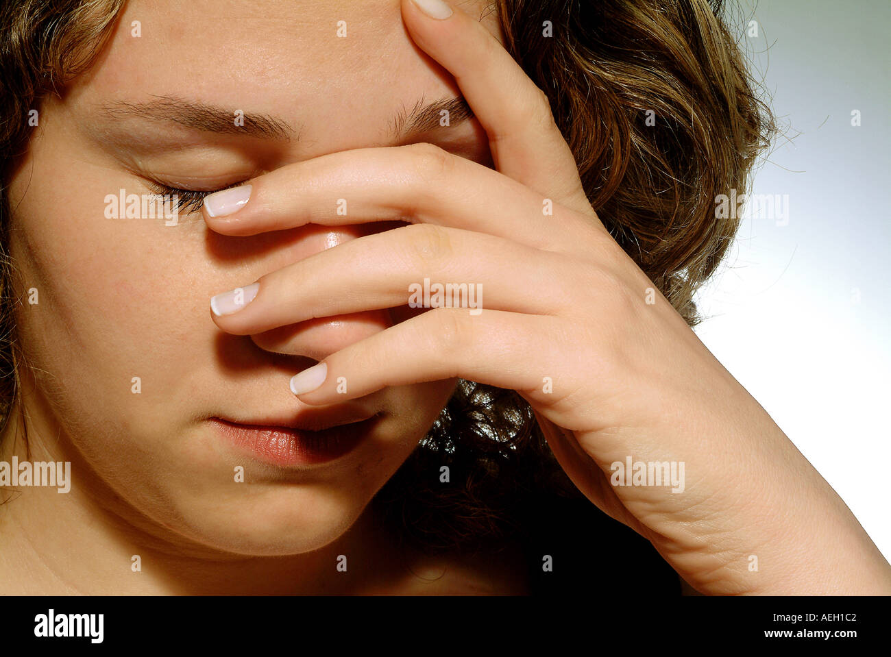 Expressions girl young female woman blond caucasian worried worry ...