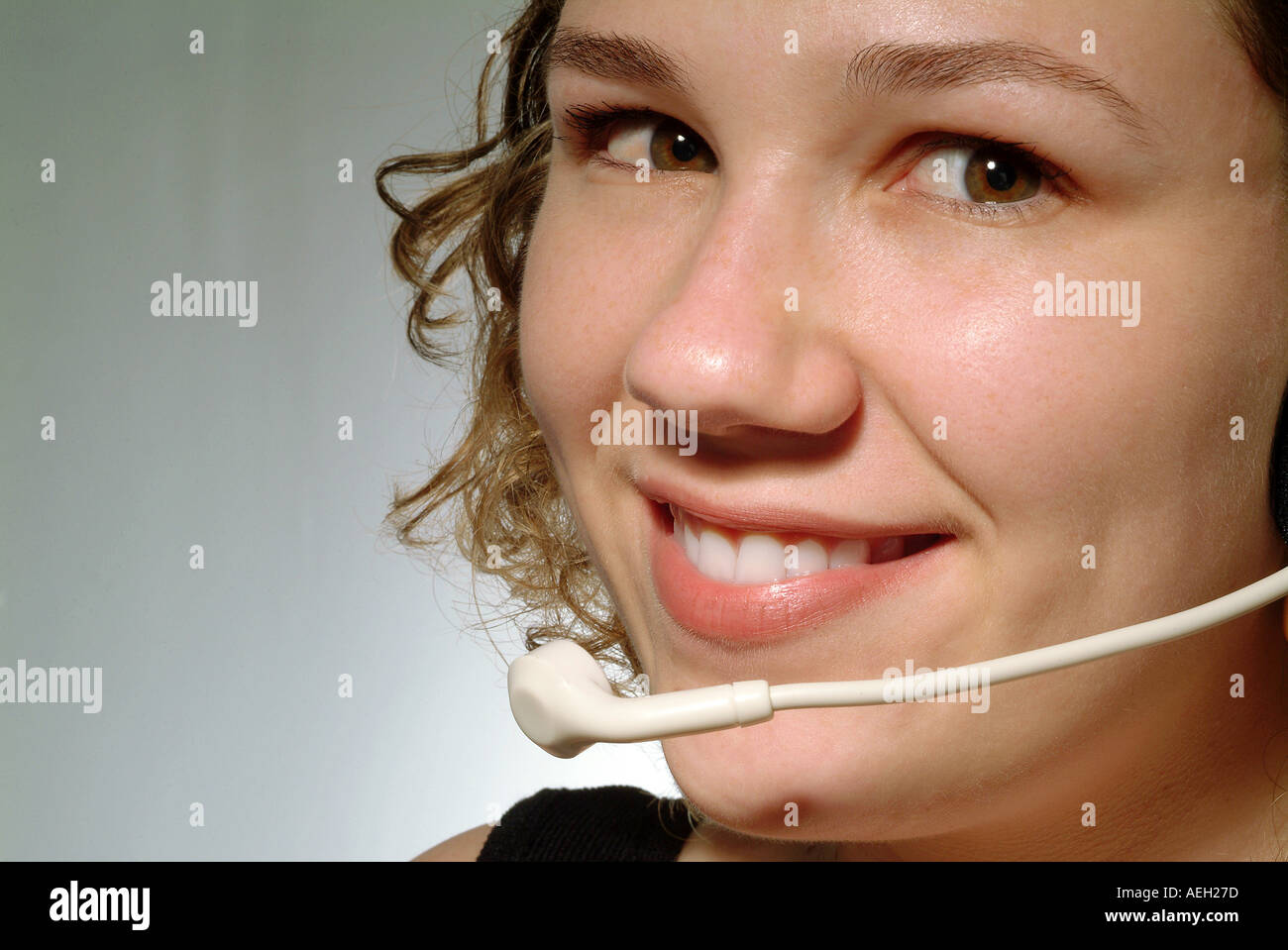 Expressions pretty beautiful smiling smile operator headset Stock Photo ...