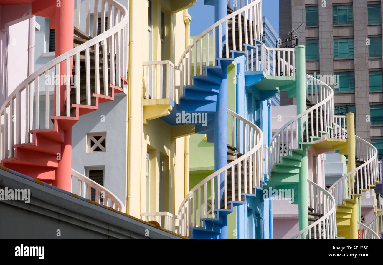 Colorful spiral staircases in a backstreet in Singapore Stock Photo - Alamy