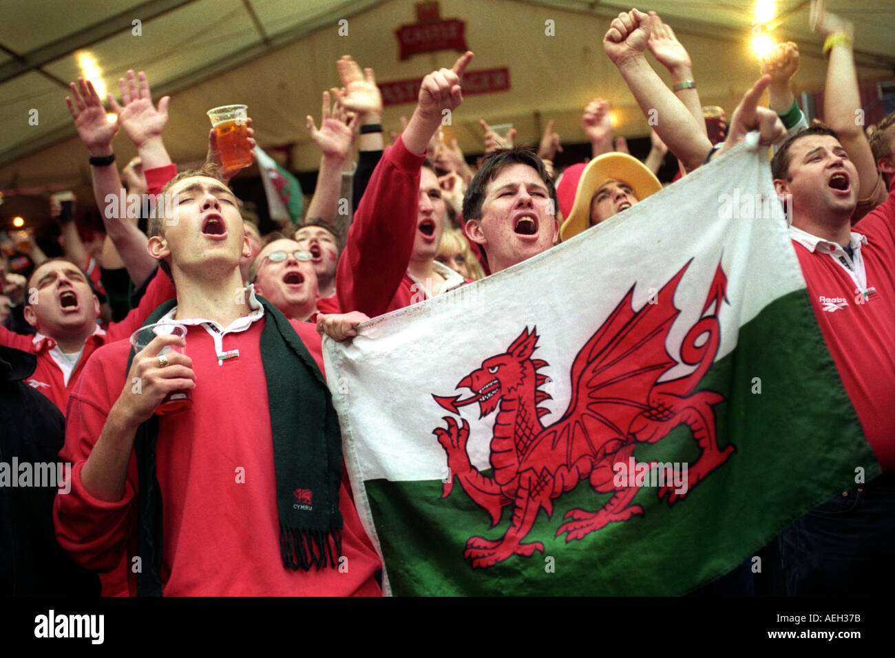 Welsh rugby fans singing watching a Wales international match on a ...
