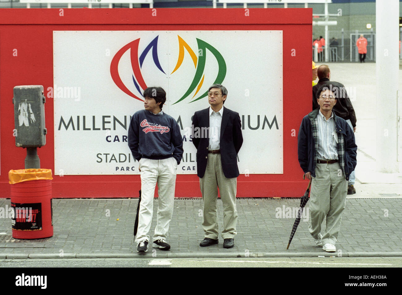 Japanese rugby fans outside the Millennium Stadium in Cardiff for an ...