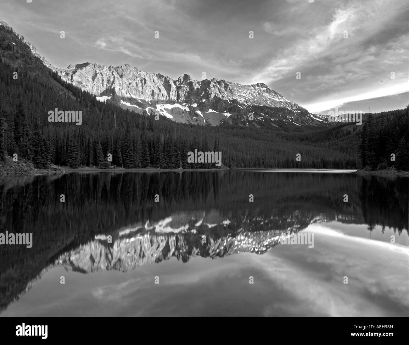 Trees mountain reflection Black and White Stock Photos & Images - Alamy