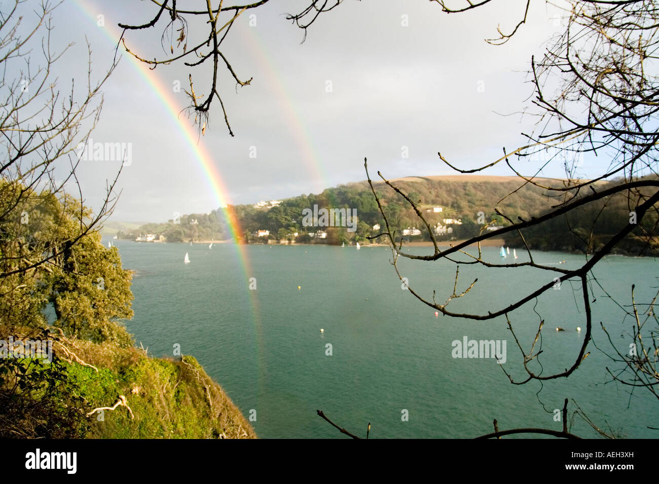 rainbow over Salcombe Devon UK Stock Photo - Alamy