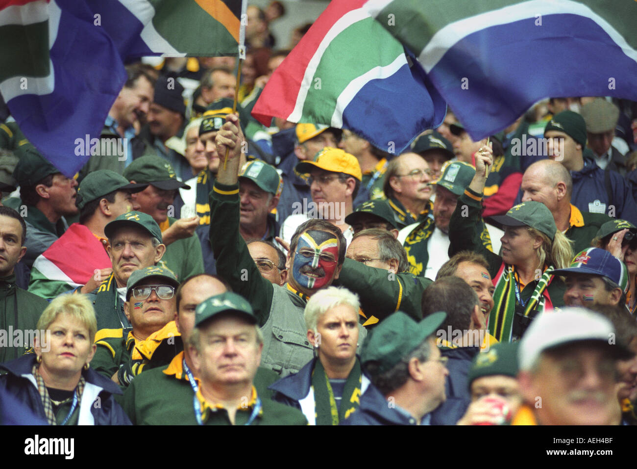 South African rugby fans show support for their team at an ...