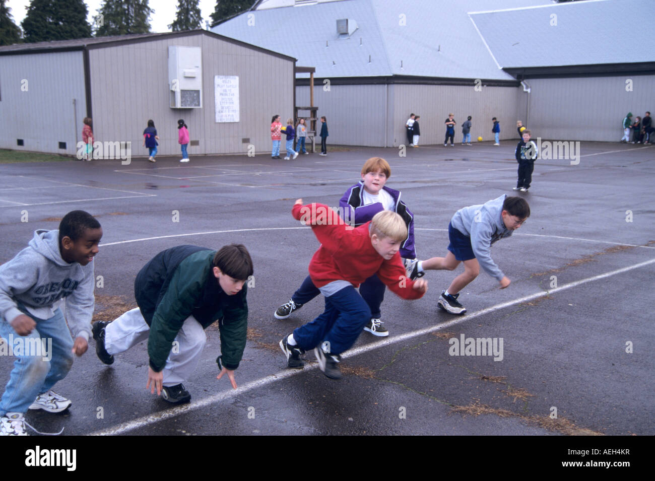 Students racing on playground Oregon Stock Photo - Alamy