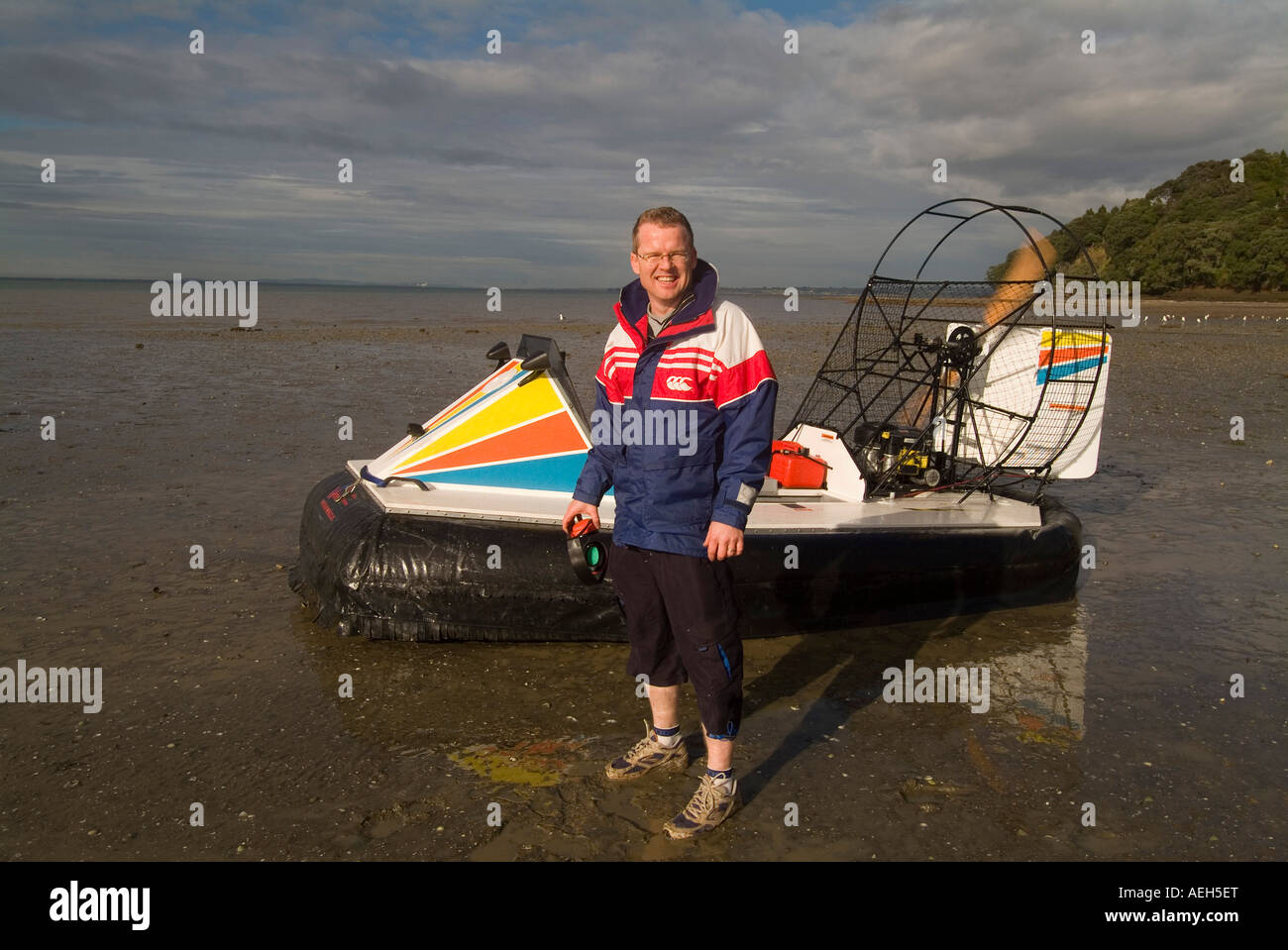 White Caucasian male age 38 on hovercraft at French Bay Auckland NZ The ...