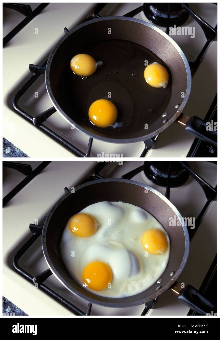 Before and after eggs on pantry Stock Photo - Alamy