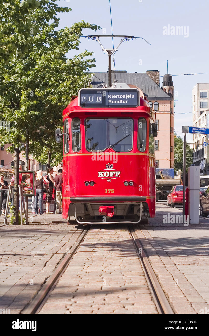 A red tram in Helsinki Finland Stock Photo - Alamy