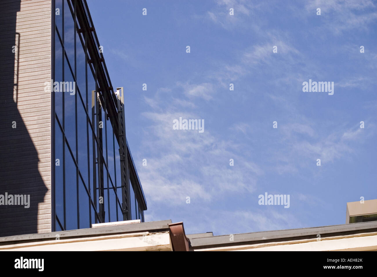 The side view of an office block shot against the sky in Helsinki ...