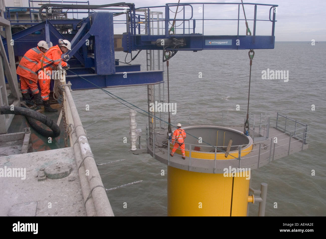 Transition piece in place on the foundation monopile from the deck of ...