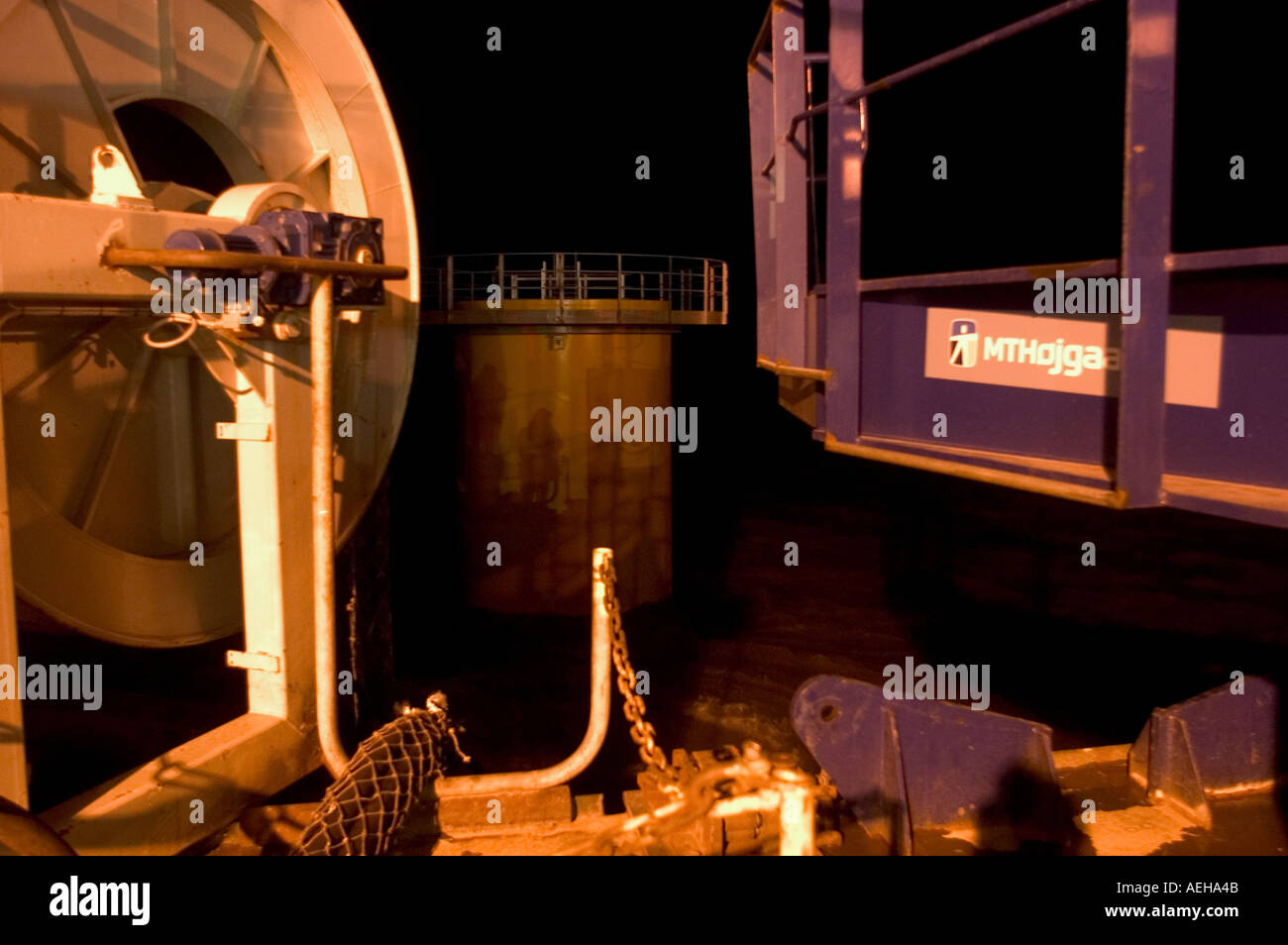 night picture of the from the deck of the Resolution Jackup ship ...