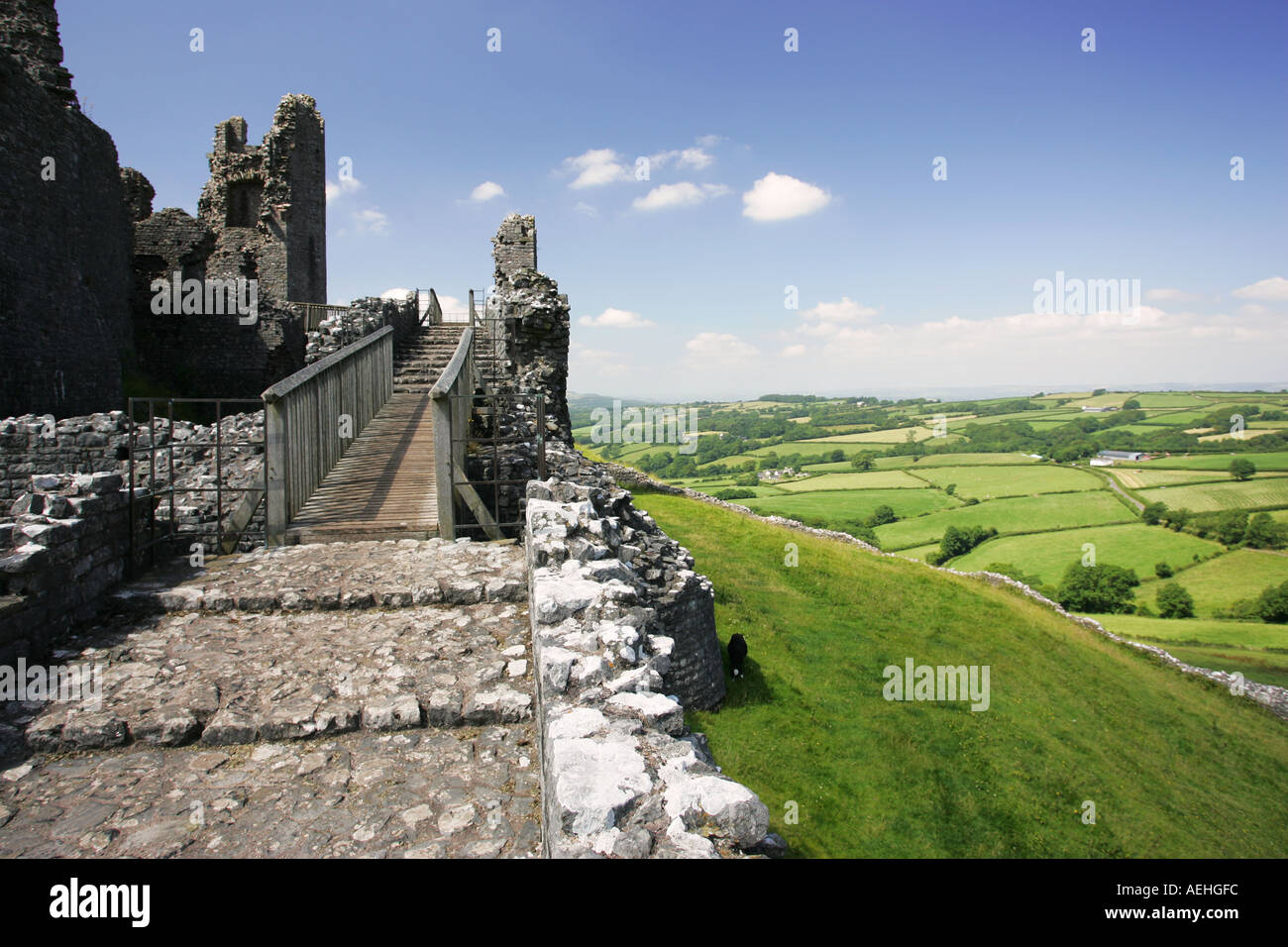 Ancient entrance to Welsh castle Carreg Cennen with dramatic views of a ...