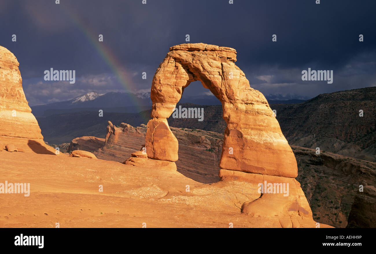 A view of Delicate Arch a sandstone arch in the backcountry of Arches ...