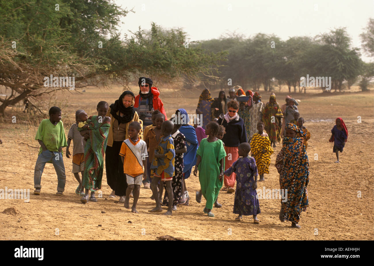 Mali Timbuktu, Bamba, Tourists with People of Sonrai tribe Stock Photo ...