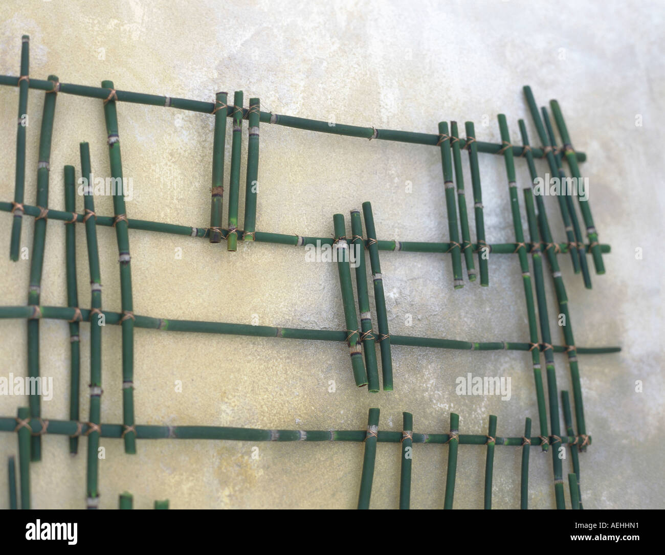 Bamboo netting leaning on wall, close-up Stock Photo - Alamy