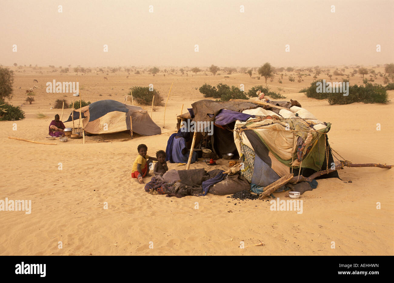 Mali Timbuktu, Bamba, Women and children of Tuareg tribe standing in ...