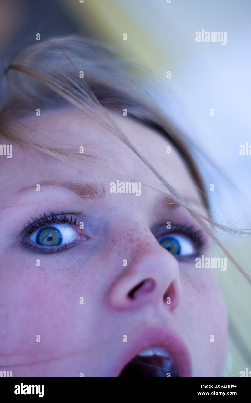 Young woman, portrait, mouth open Stock Photo - Alamy