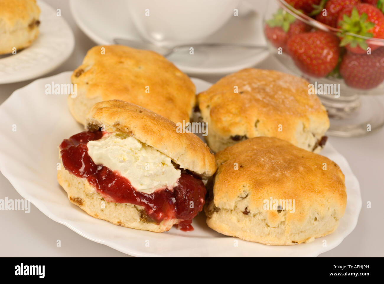 Scones cream and jam Traditional Cream Tea UK Stock Photo - Alamy