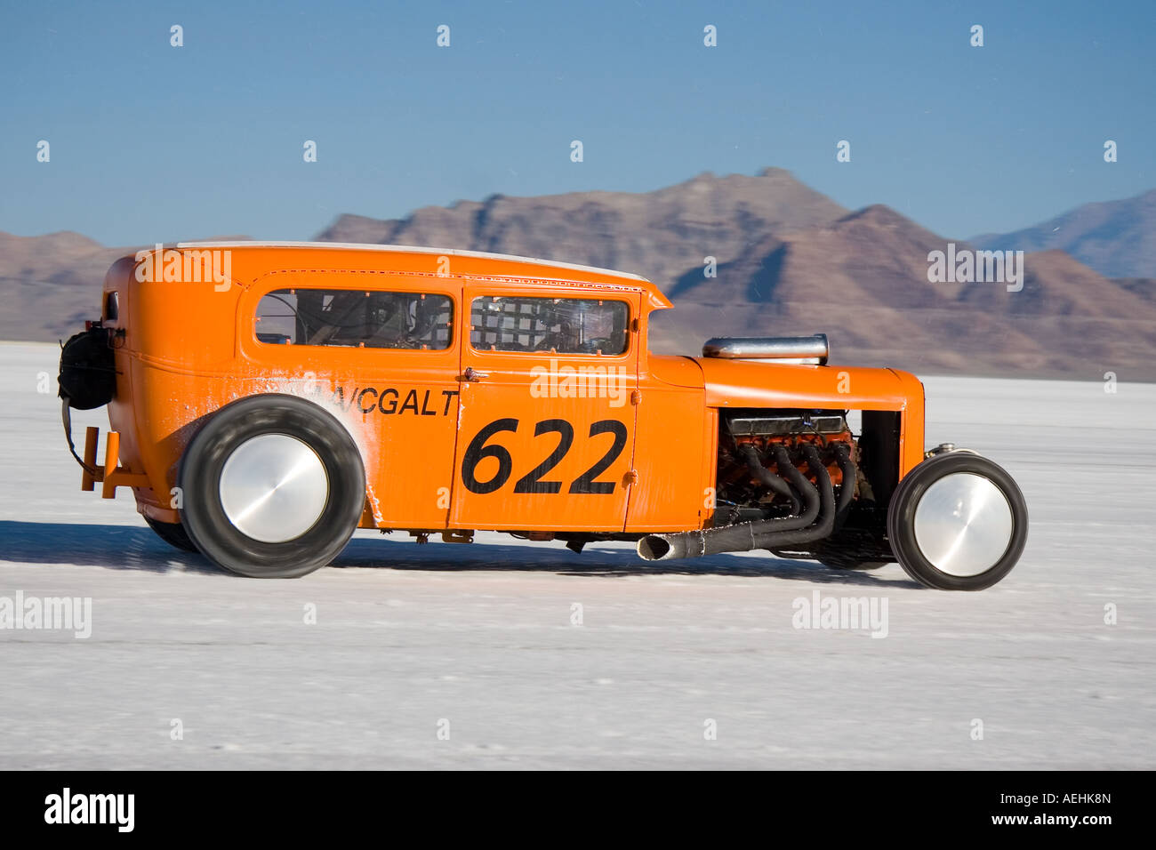 Classic sedan street rod racing at Bonneville Salt Flats in Wendover ...