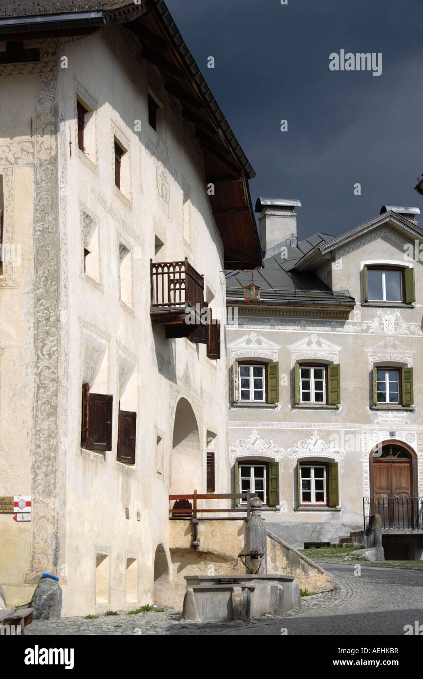 Traditional engadin architecture, Ftan, Switzerland Stock Photo - Alamy