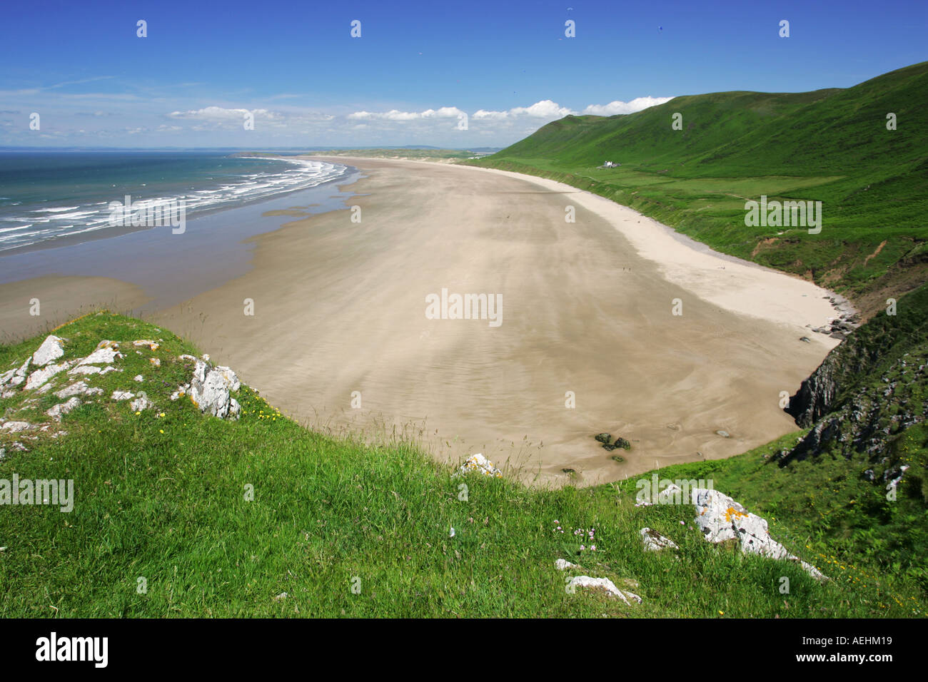 Famous Rhossili bay and Downs with its three 3 mile stretch of golden ...