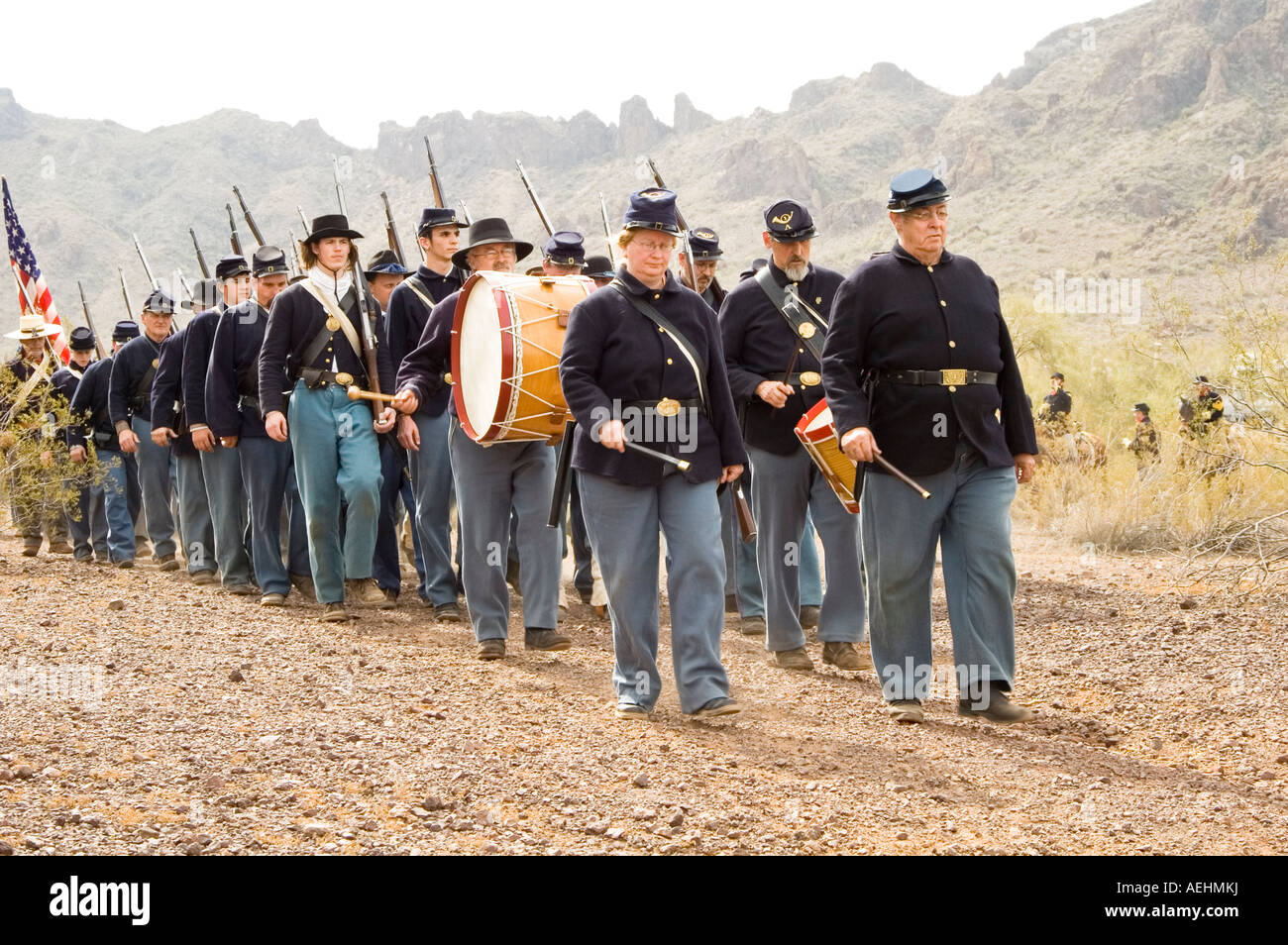 union troops march from the battlefield after a civil war reenactment ...