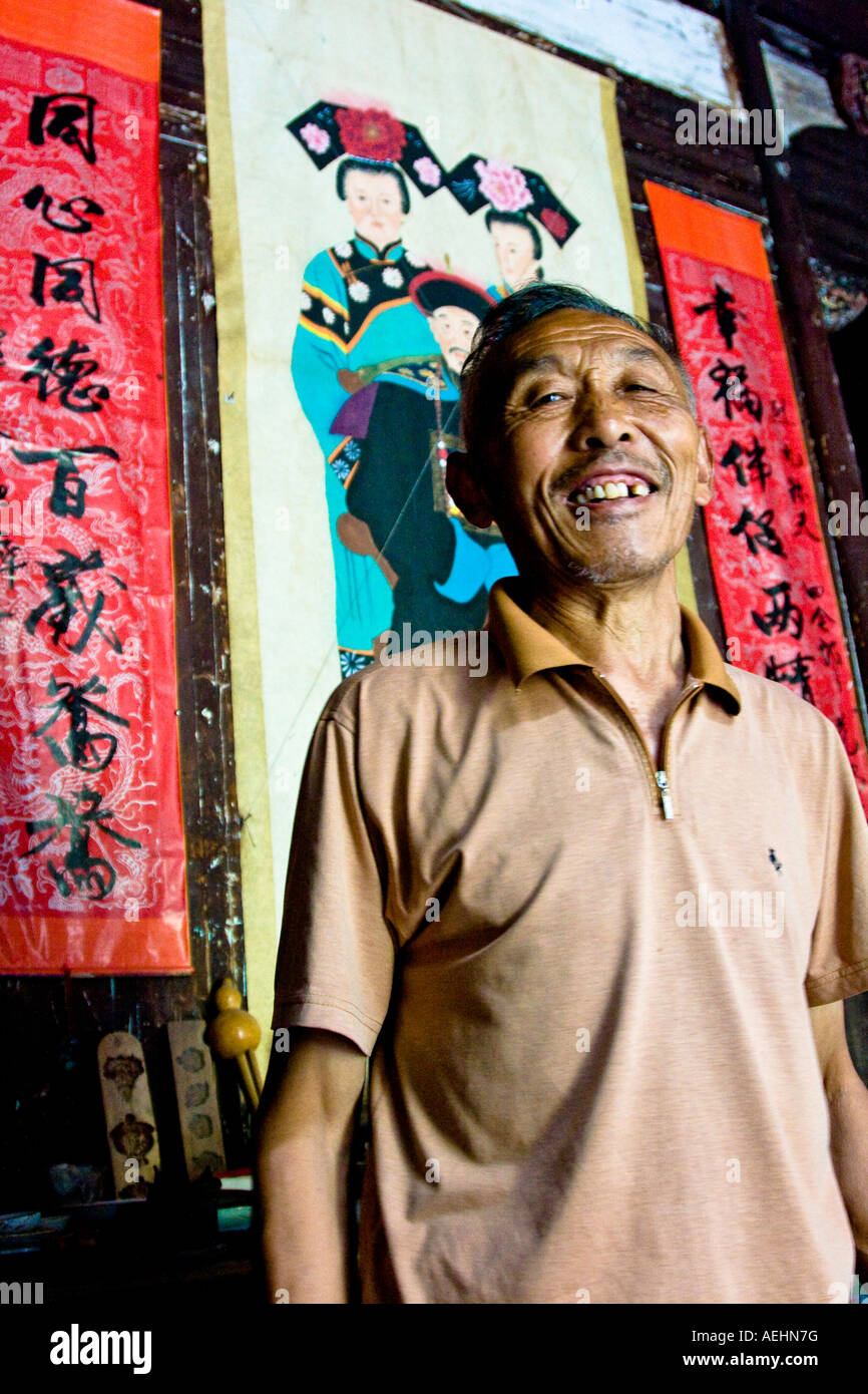 Chinese Man inside his Home Ancient Huizhou Style Chinese Village Xidi ...