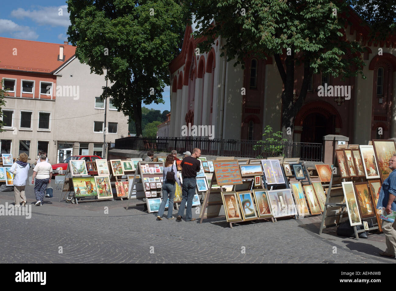 street market in the old town area of Vilnius, Lithuania Stock Photo ...