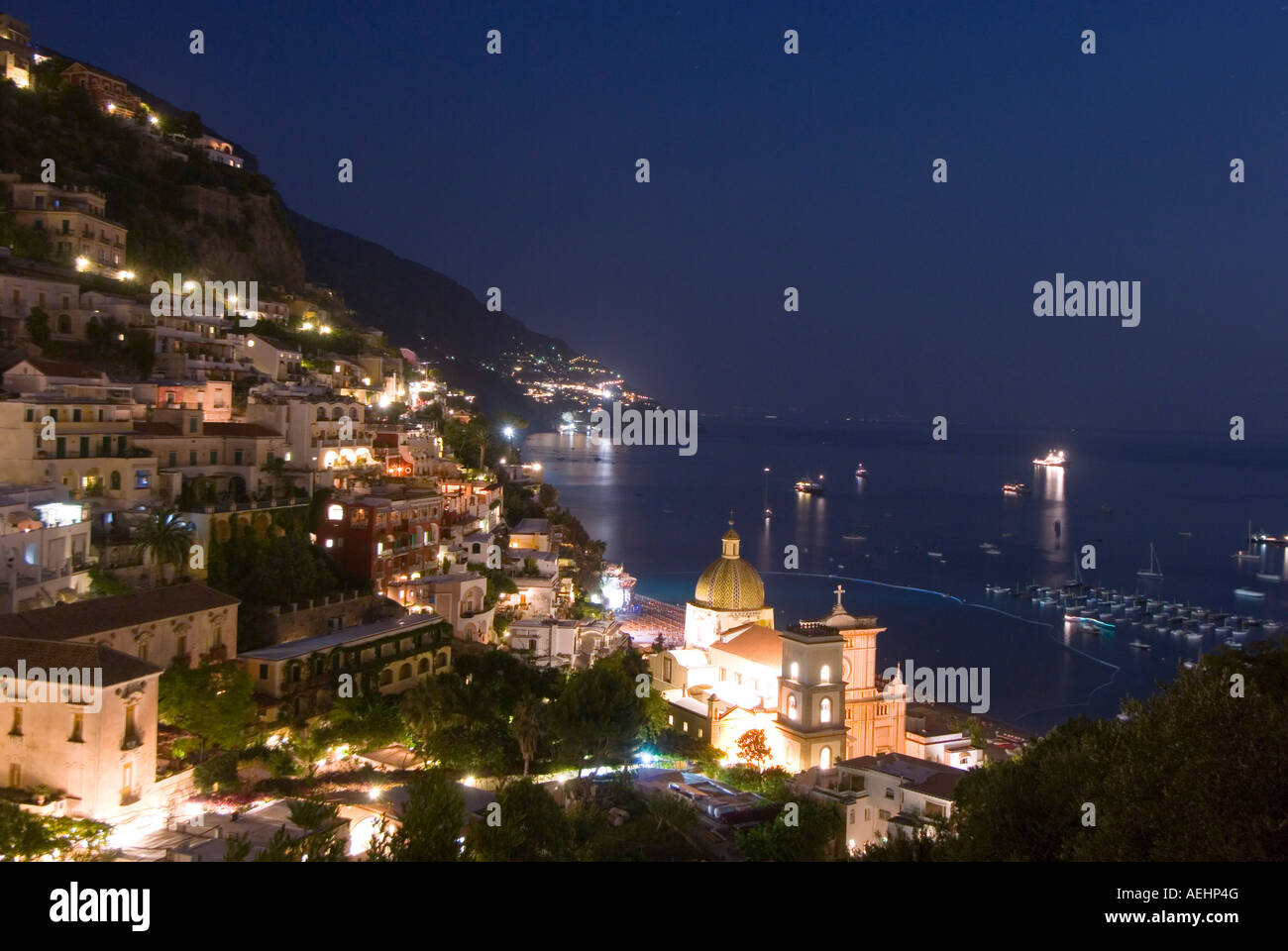 Night Lights of Positano Italy Stock Photo - Alamy