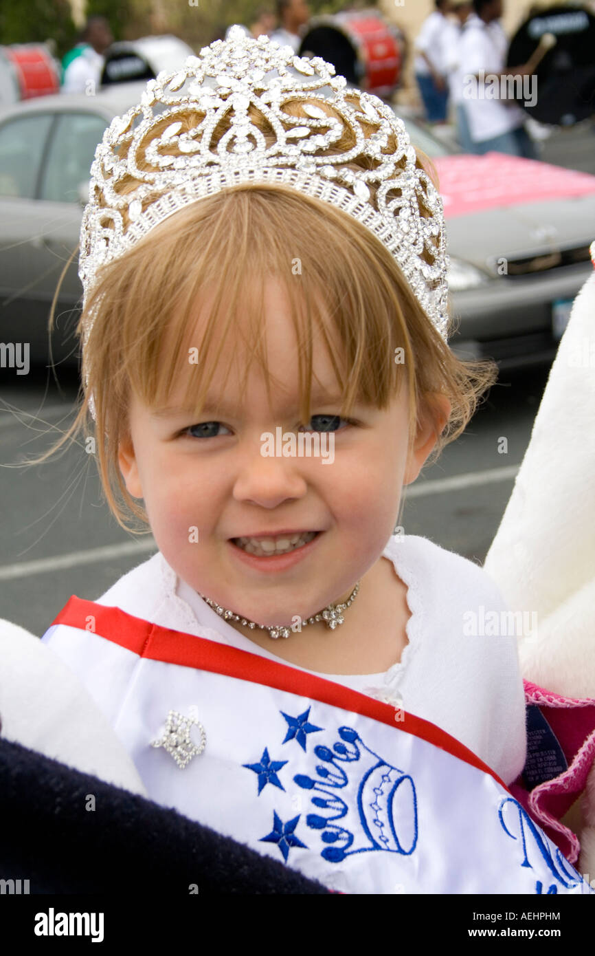Young crowned princess age 4 riding in the parade. Cinco de Mayo Fiesta ...
