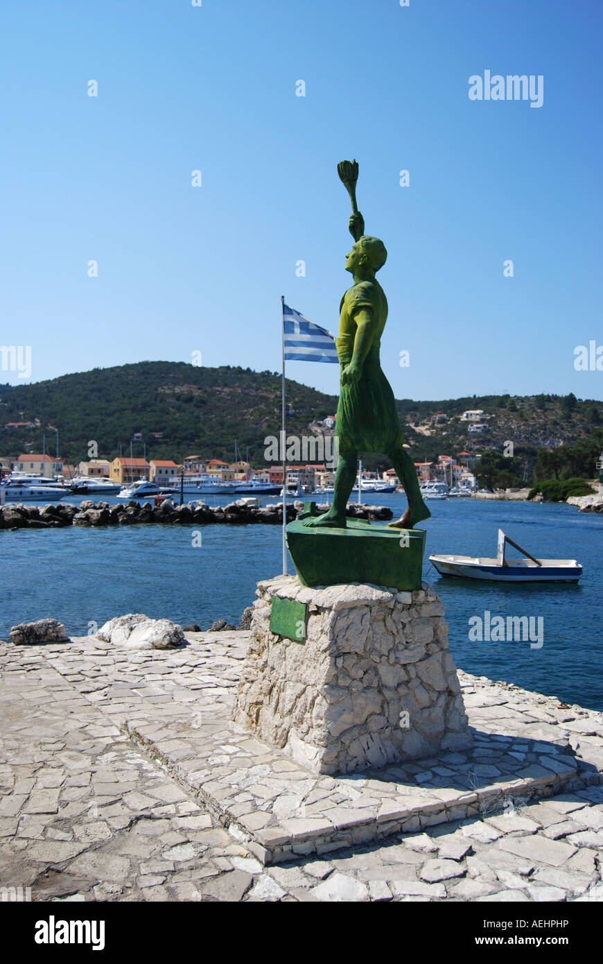 Statue of Greek freedom fighter, Geogios Anemogiannis, Gaois Harbour ...