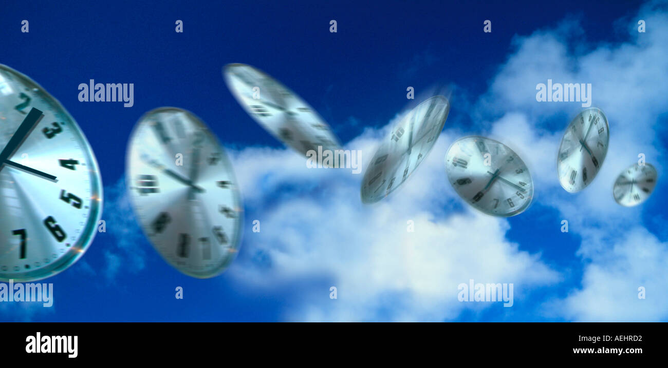 Flying clocks Stock Photo - Alamy