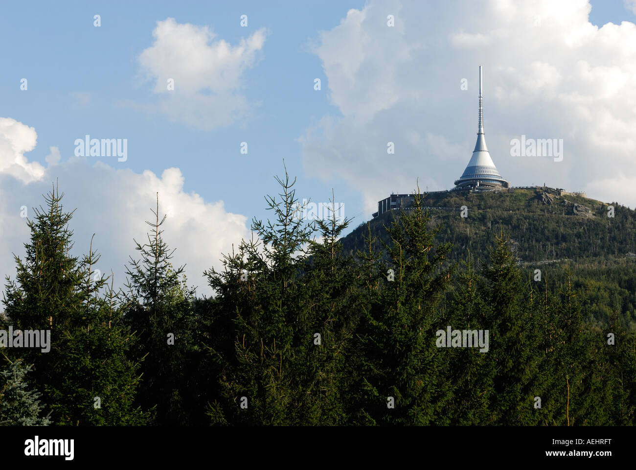 Telecommunication tower and hotel Jested, Mountain Northern Bohemia ...