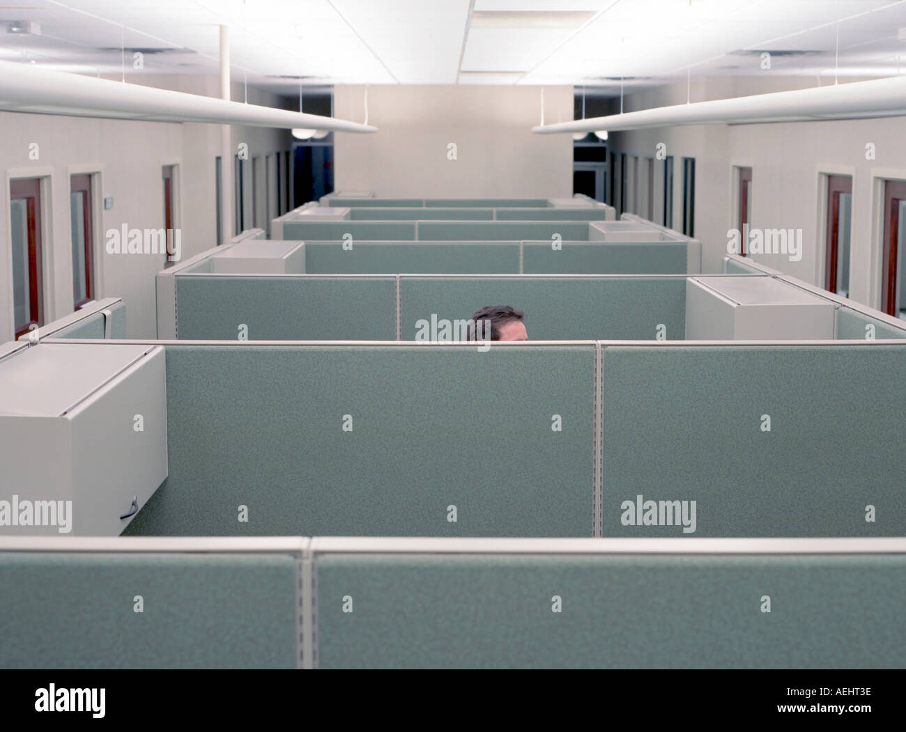 Businessman s head peeking out of cubicle Stock Photo - Alamy